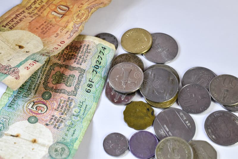 Image of Old Indian Currency Notes and Coins Stock Image - Image of ...