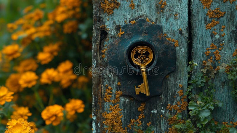 The Image of an Old Key in a Keyhole, with Its Intricate Gothic Details ...