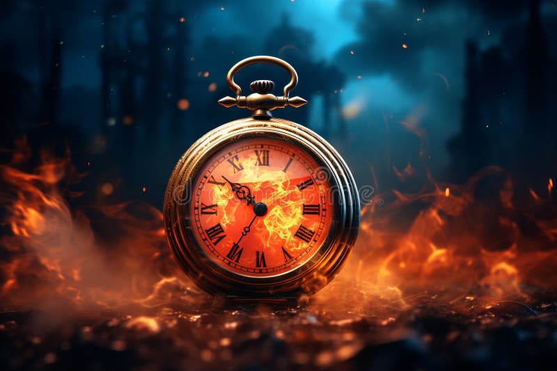 An Image of an Old Pocket Watch on Fire Stock Illustration ...