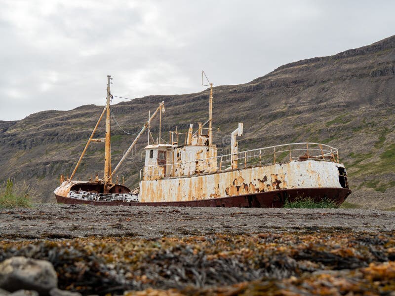 Old Rusty Fishing Boat Parked in the Icelandic Harbour Stock Image ...