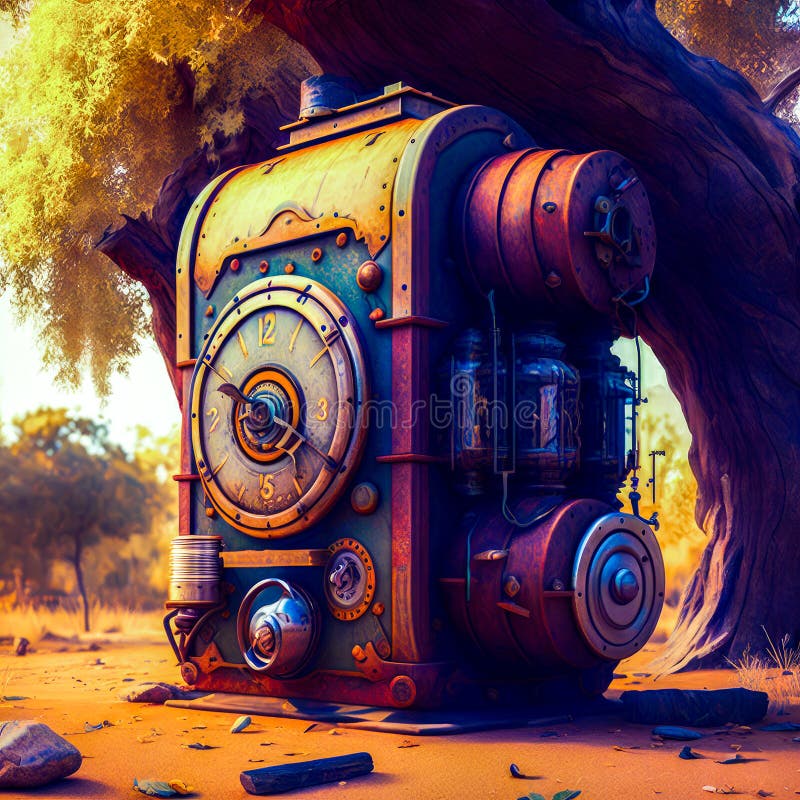 An Image of an Old Steam Engine Sitting Under Tree. Generative AI Stock ...