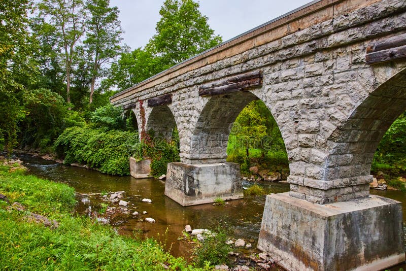 Old Stone Arch Bridge for Train Tracks Over Small River Stock Photo ...