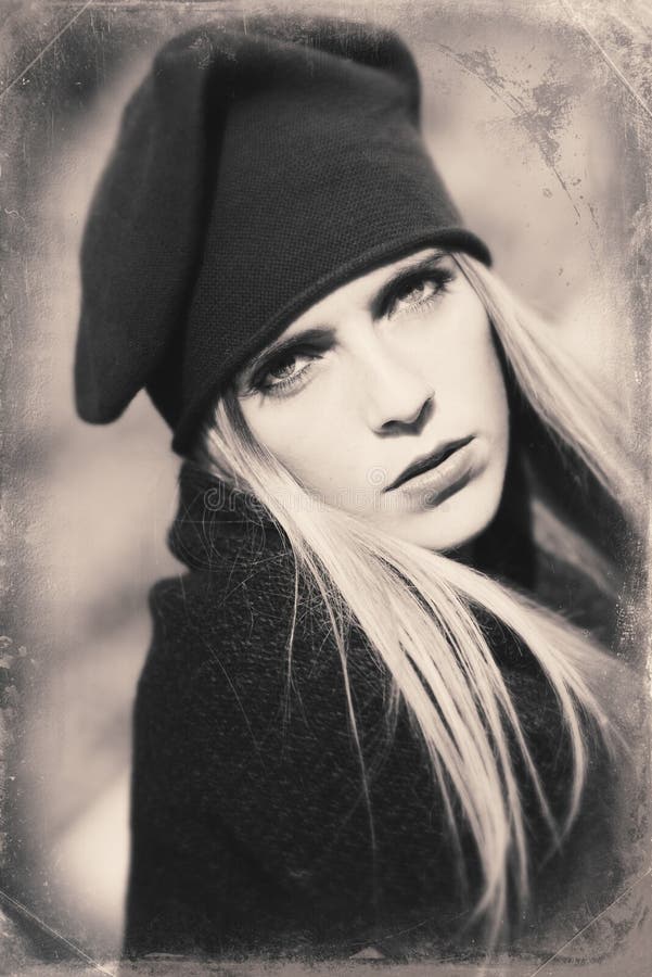 Image with Old Style Portrait of Blond Woman Stock Image - Image of ...
