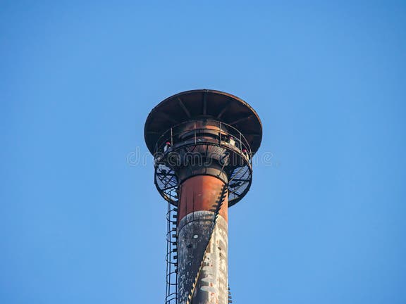 Image of an Old, Tall, Cylindrical Industrial Chimney with Structural ...