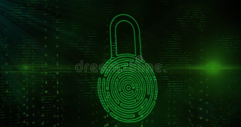 Image of Online Biometric Fingerprint Security Padlock, Binary Coding and Data Processing Stock ...