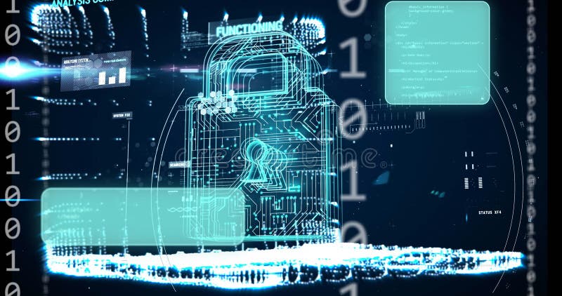 Image of Online Security Padlock, Data Processing Over Binary Coding Stock Image - Image of ...