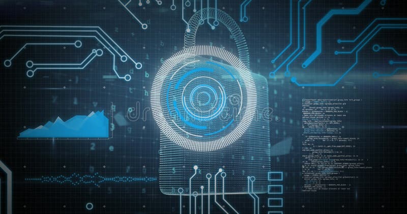 Image of Online Security Padlock, Data Processing, Scope Scanning and Computer Circuit Board ...