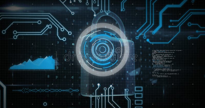 Image of Online Security Padlock, Data Processing, Scope Scanning and Computer Circuit Board ...