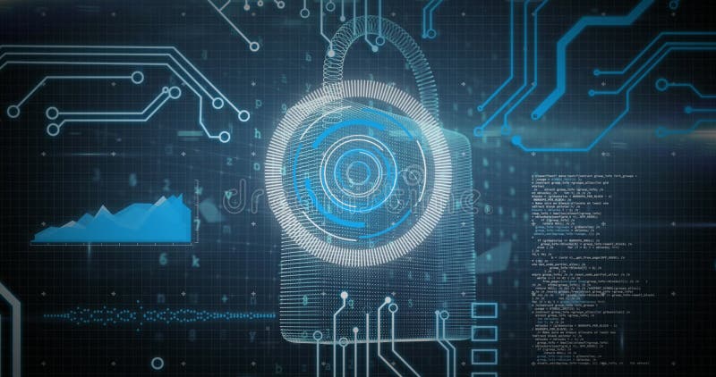 Image of Online Security Padlock, Data Processing, Scope Scanning and Computer Circuit Board ...