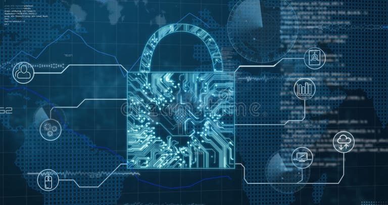 Image of Online Security Padlock with Network of Icons and Data ...