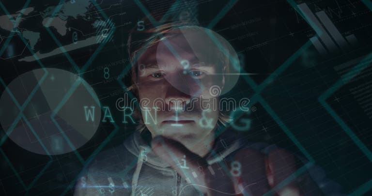 Image of Online Security Warning Text Over Hacker Using Interactive ...
