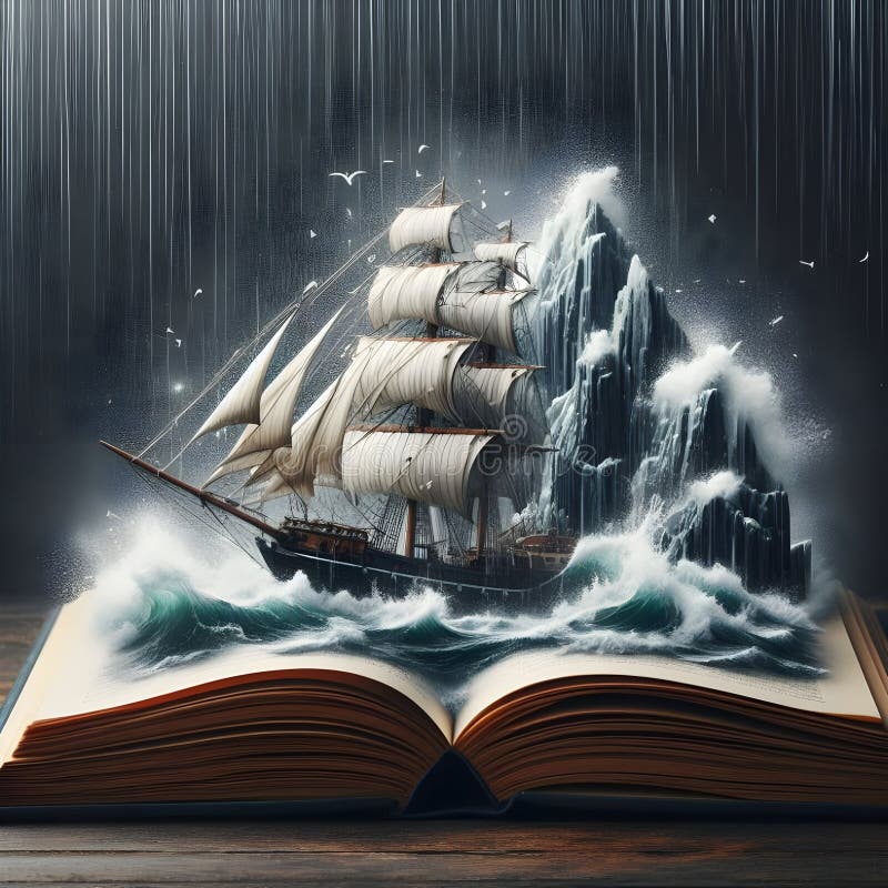 Image of an Open Book with 3 Dimensional Photo of a Sailing Ship on a ...