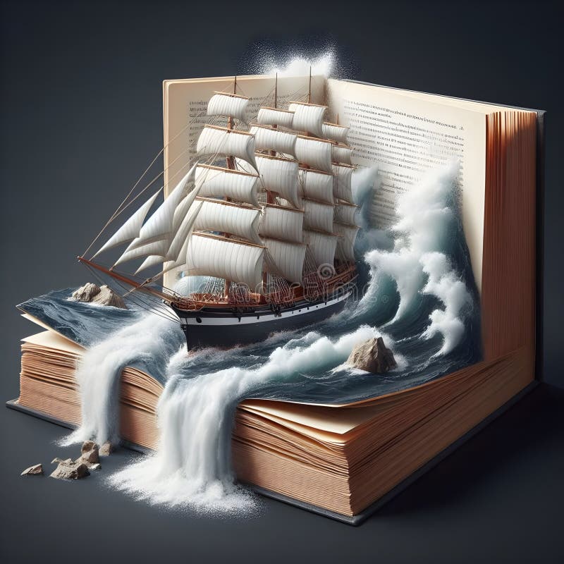 Image of an Open Book with 3 Dimensional Photo of a Sailing Ship on a ...