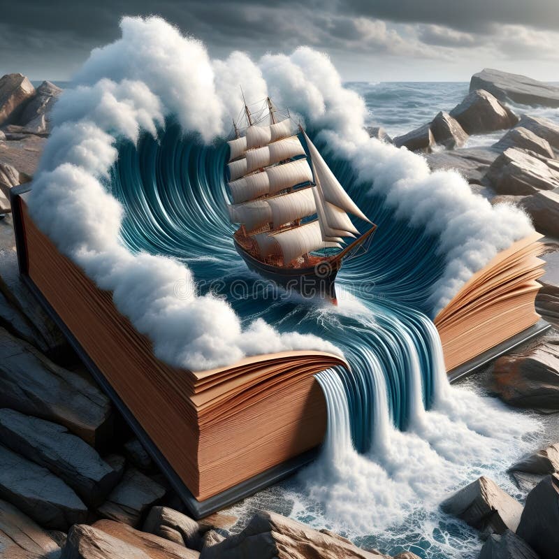 Image of an Open Book with 3 Dimensional Photo of a Sailing Ship on a ...