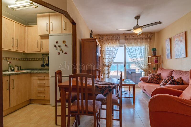 Open Plan Living Room with Kitchen View Stock Photo - Image of house ...