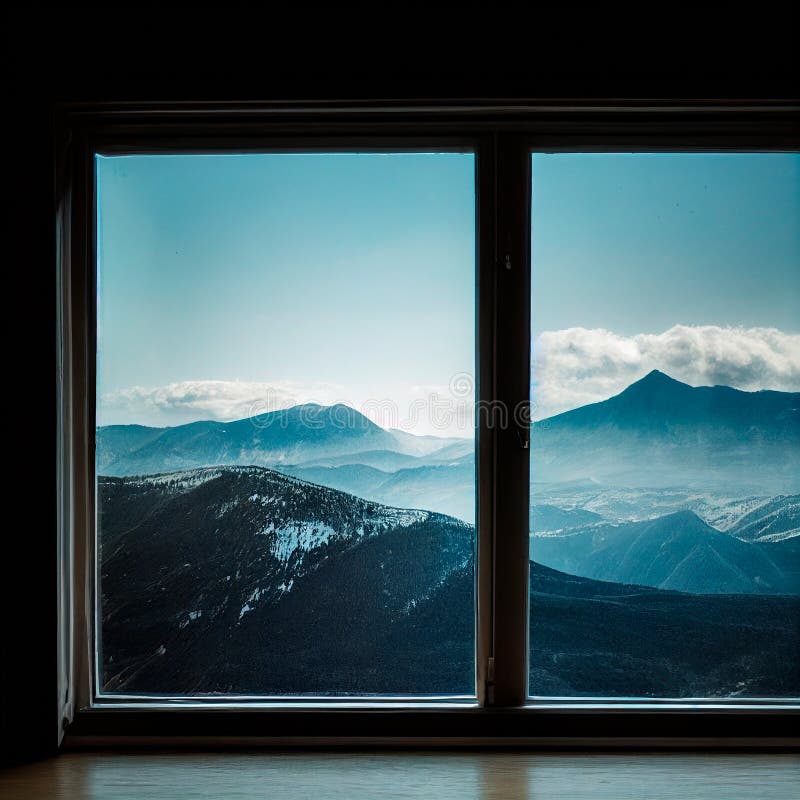 Image of an Open Window with a Mountain View Stock Illustration ...