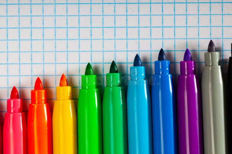 Opened Multicolored Markers on Notebook, Nobody Stock Photo - Image of ...