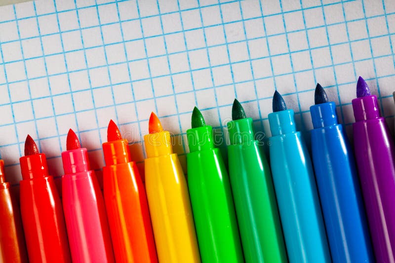 Image of Opened Multicolored Markers on Notepad Stock Photo - Image of ...