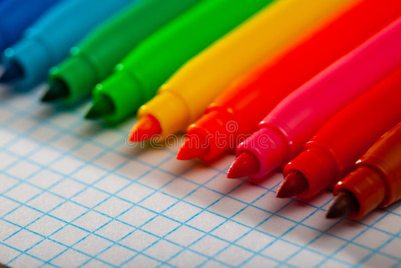 Image of Opened Multicolored Markers on Notepad Stock Photo - Image of ...