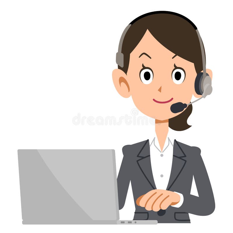 Operator Woman Showing Numbers with Fingers while Operating Laptop ...