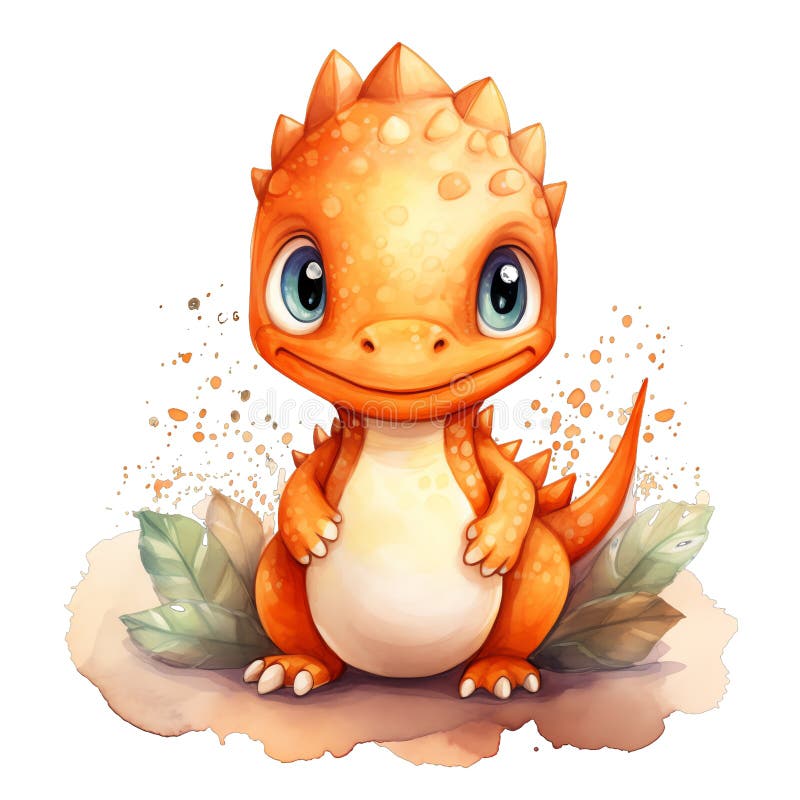 Orange Dinosaur Watercolor Illustration Stock Illustration ...