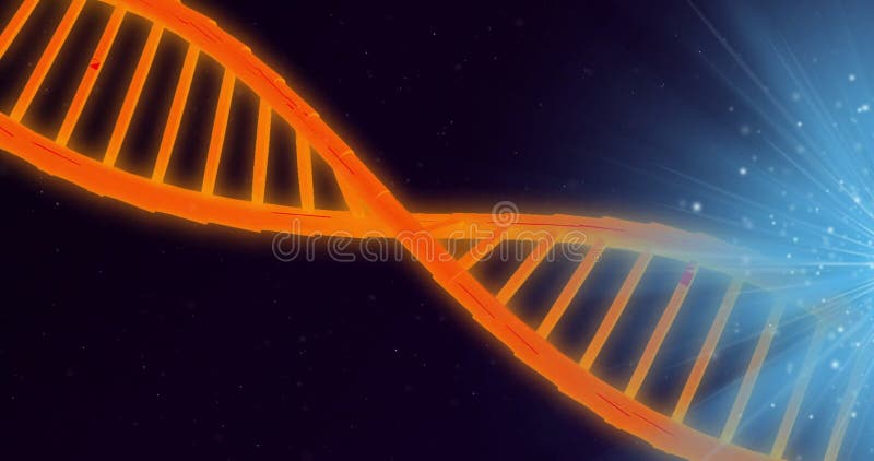 Image of Orange Dna Strand and Glowing Lights on Blue Background Stock ...