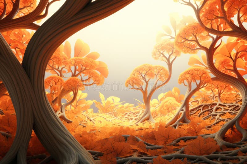 An Image of an Orange Forest with Trees Stock Illustration ...