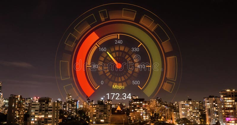 Image of Orange Speedometer Over Night Cityscape Stock Image - Image of ...