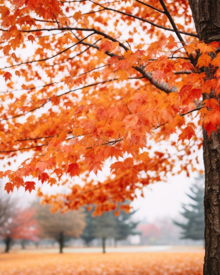 An Image of an Orange Tree in the Fall Stock Illustration ...