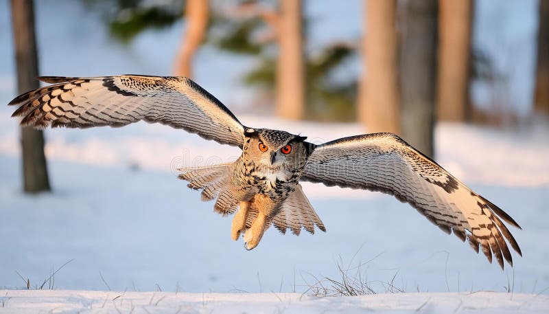 Eurasian Eagle-owl - Bubo Bub. Eurasian Eagle-owl in Flight Stock ...