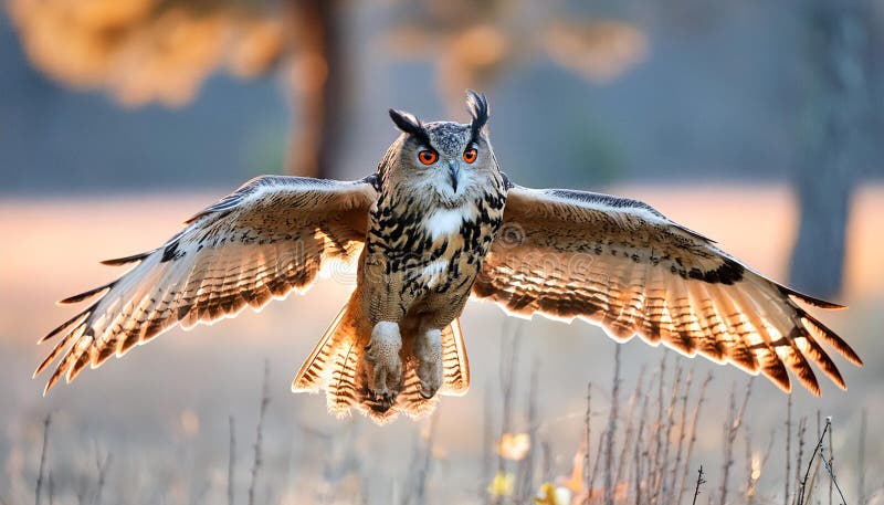 Eurasian Eagle-owl - Bubo Bub. Eurasian Eagle-owl in Flight Stock ...