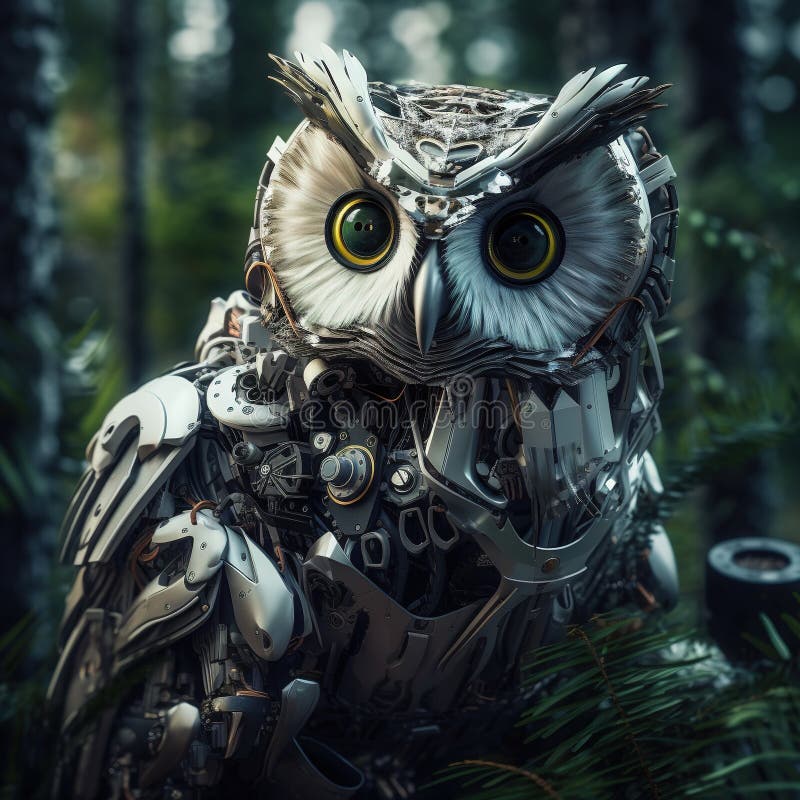 Image of an Owl Modified into a Robot in the Forest. Wild Animals Stock ...