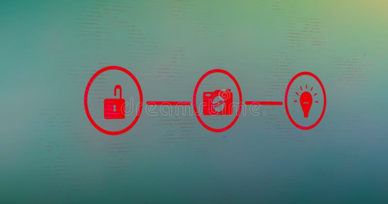 Image of Padlock with Camera and Lightbulb Forming Flowchart on Blue ...