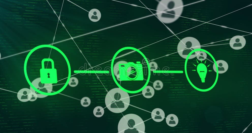Image of Padlock, Camera, Lightbulb Icons Forming Flow Chart Over ...
