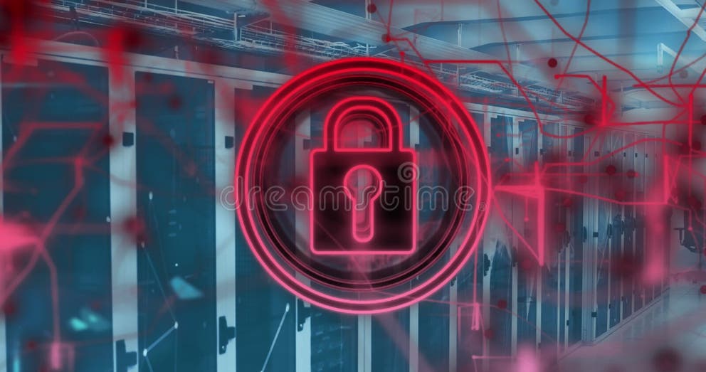 Image of Padlock in Circle, Navigation Pattern Over Connected Dots on Data Server Systems Stock ...