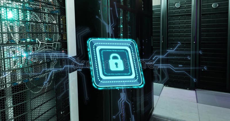 Image of Padlock with Connections Over Server Room Stock Photo - Image ...