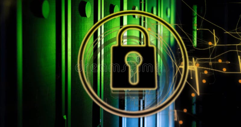 Image of Padlock with Connections Over Server Room Stock Image - Image ...
