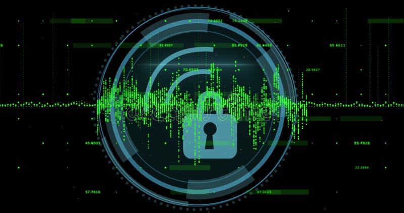 Image of Padlock Icon and Data Processing Over Black Background Stock ...