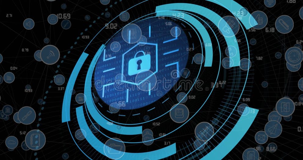 Image of Padlock Icon and Data Processing Over Media Icons Stock ...