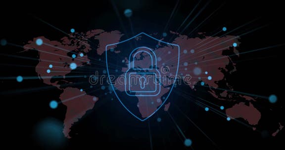 Image of Padlock Icon and Digital Data Processing Over World Map Stock ...