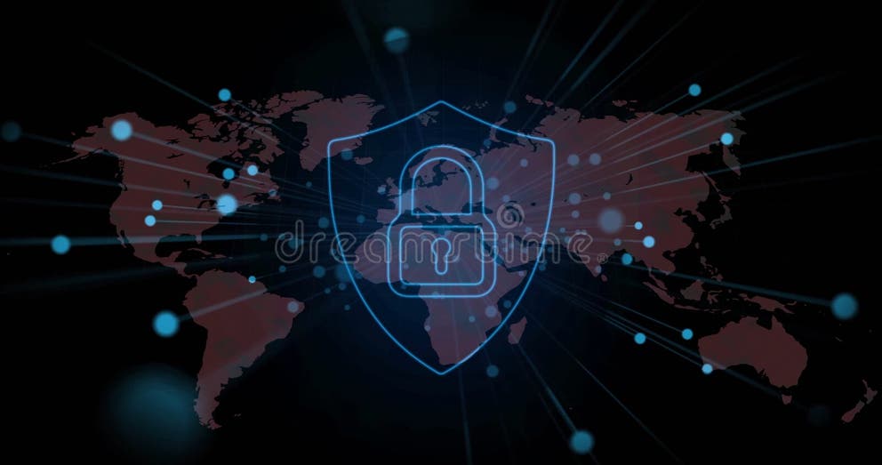 Image of Padlock Icon and Digital Data Processing Over World Map Stock ...