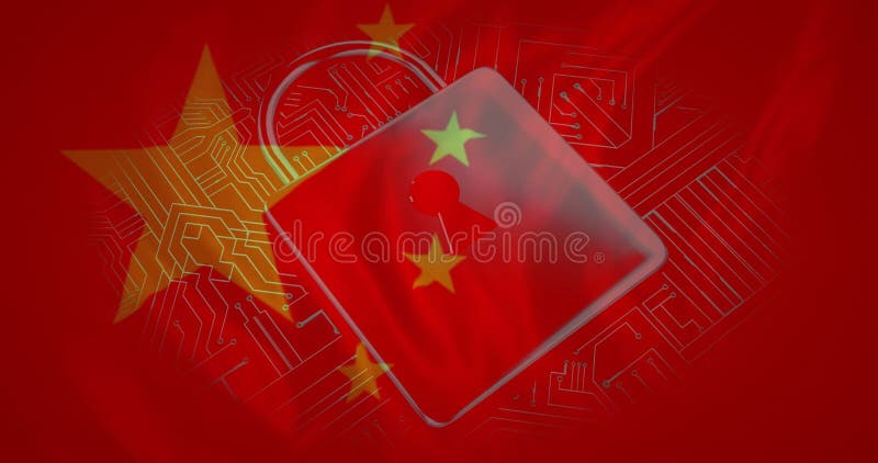 Image of Padlock Icon and Motherboard Network Over Flag of China Stock ...