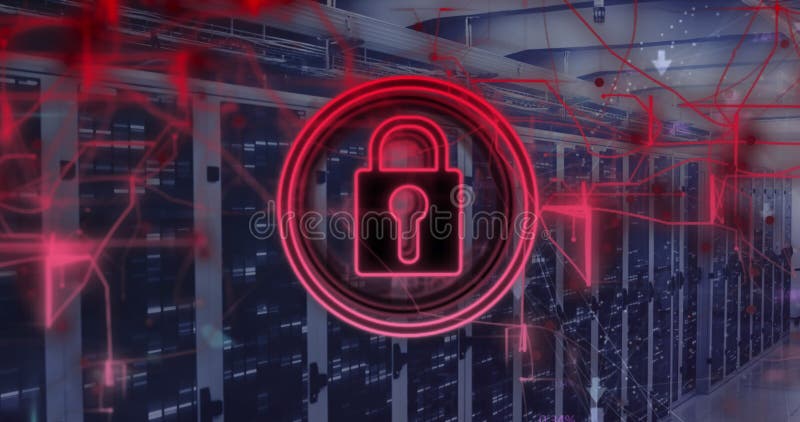 Image of Padlock Icon Over Computer Servers Stock Illustration - Illustration of information ...