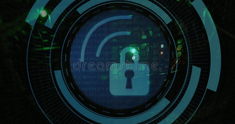 Image of Padlock Icon Over Server Room Stock Illustration ...