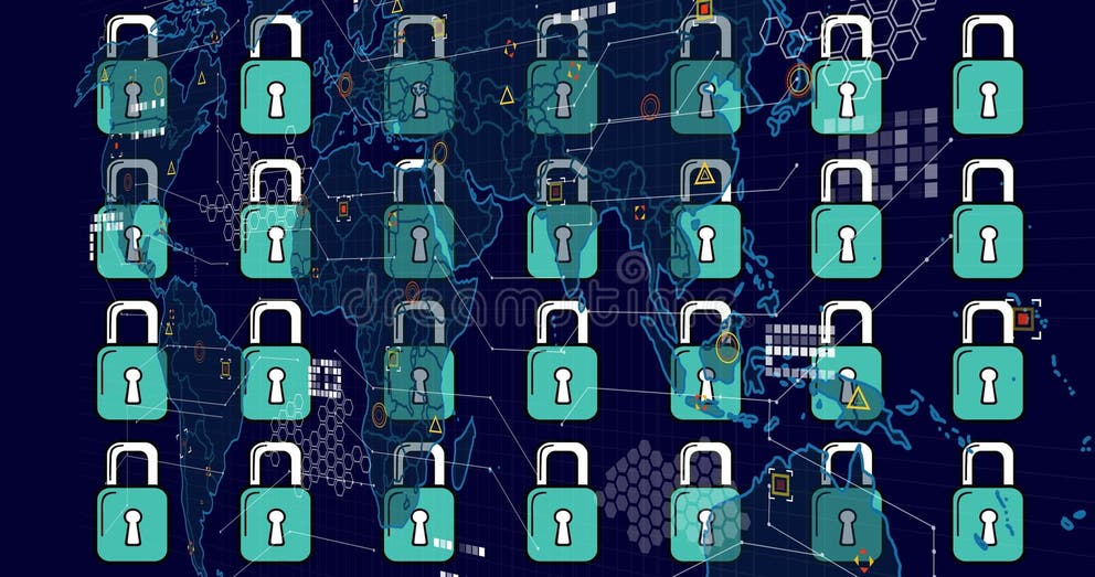 Image of Padlock Icons Over World Map Stock Illustration - Illustration ...