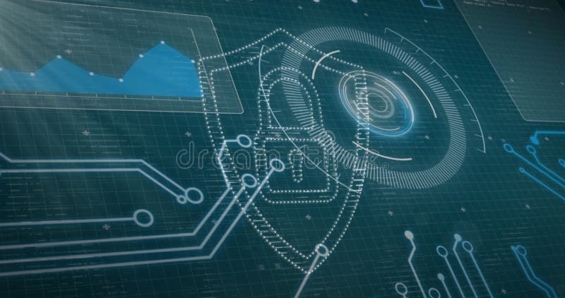 Image of Padlock and Motherboard Over Graph and Data Processing Stock ...