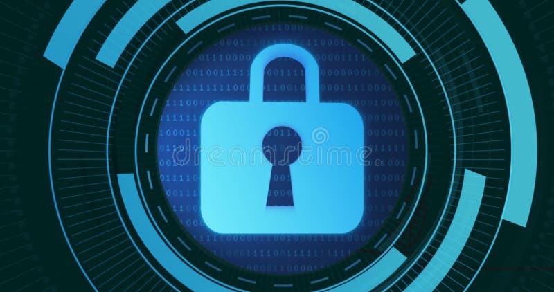 Image of Padlock in Moving Circles with Binary Codes Stock Illustration ...