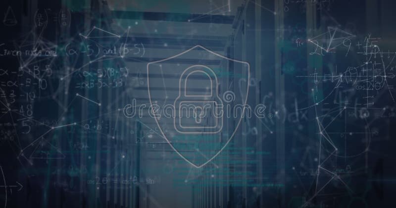 Image of Padlock and Shapes Over Mathematical Equations and Server Room Stock Photo - Image of ...