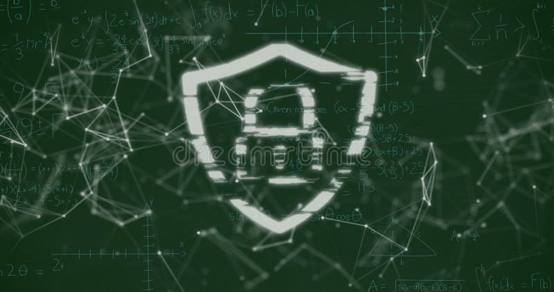 Image of Padlock and Shield Icon Over Communication Network and Starry ...