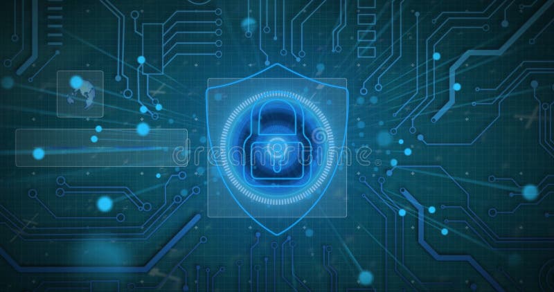 Image of Padlock in Shield Over Circles Against Circuit Board Pattern ...